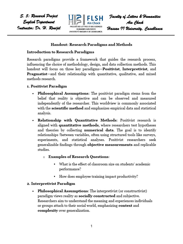 Research Paradigms and Methods | PDF | Methodology | Quantitative Research