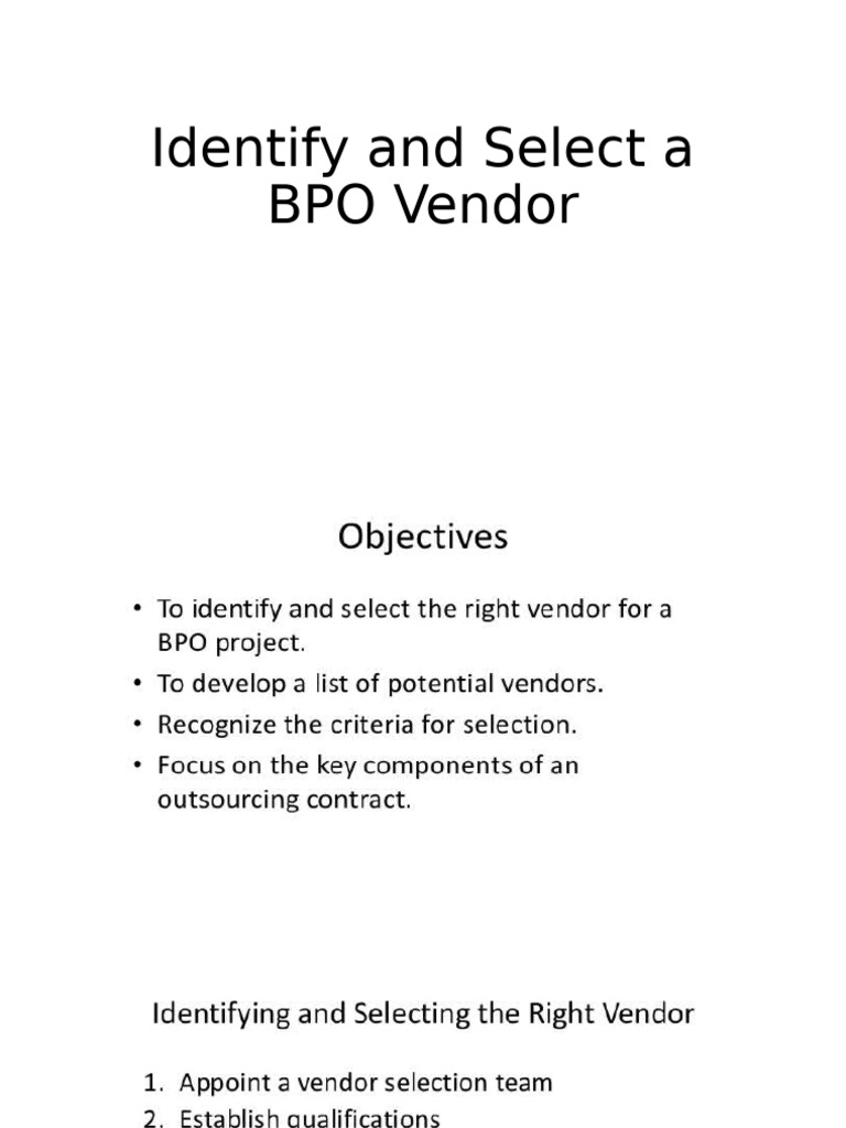 Identify and Select A BPO Vendor | PDF