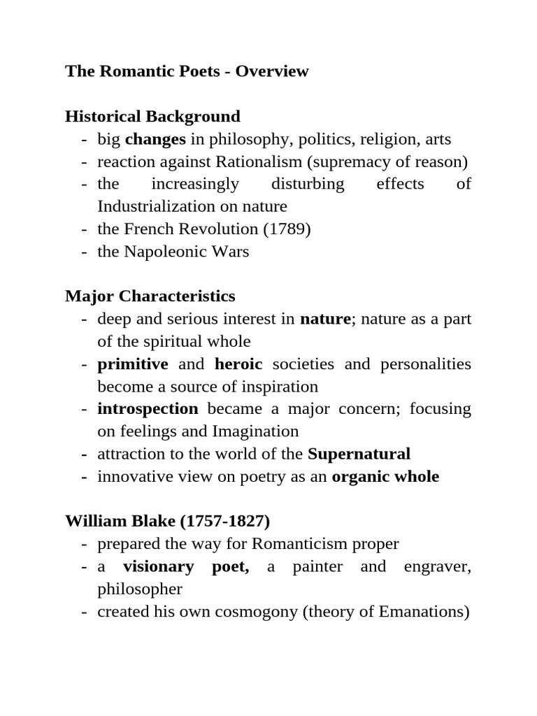 The Romantic Poets Overview | PDF | Romanticism | Poetry