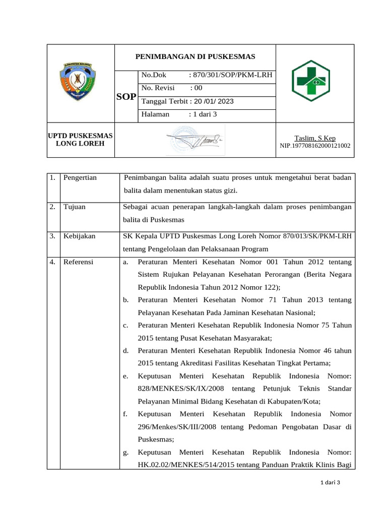 SOP Penimbangan Balita | PDF