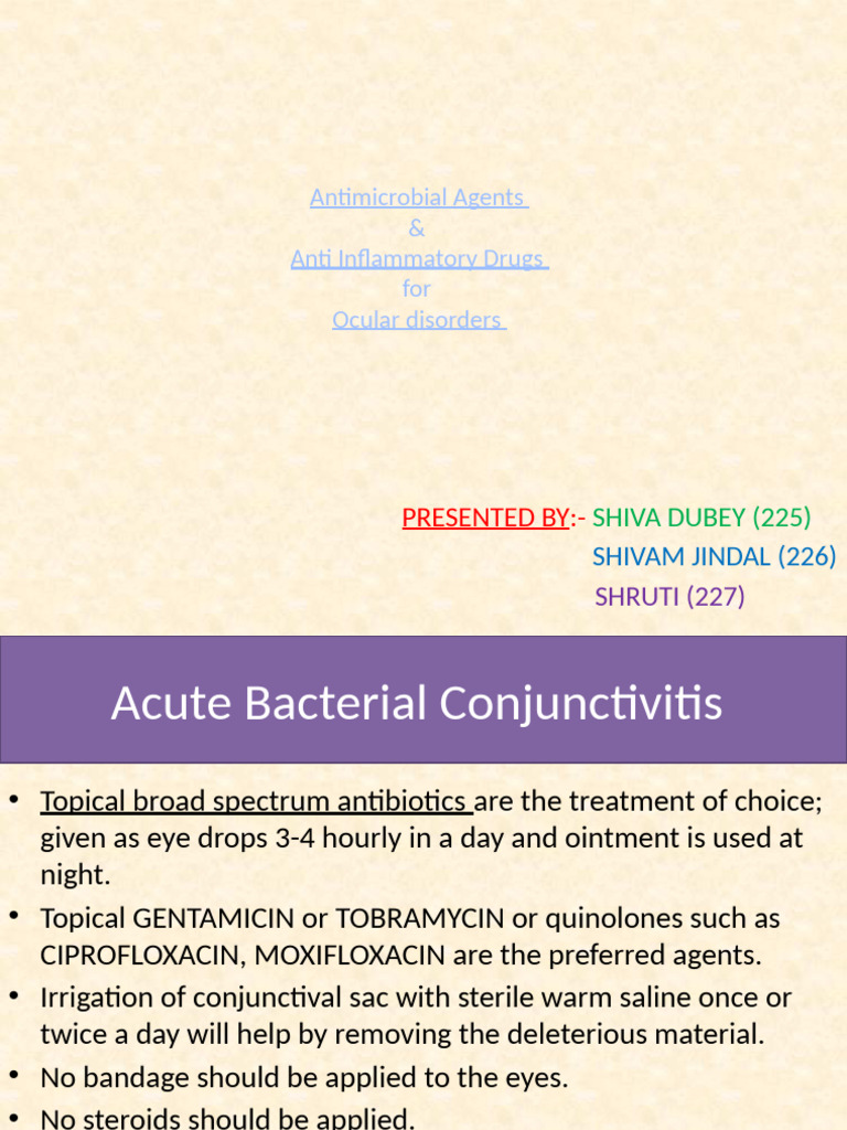 Antimicrobial Agents & Anti Inflammatory Drugs For Ocular Disorders ...