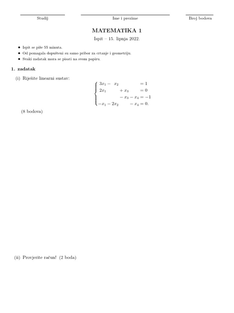 Mat1 - Ispiti - 2021-2022 - Ljetni | PDF