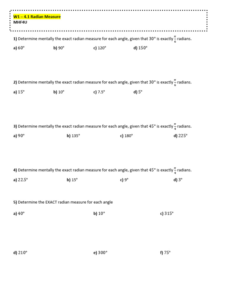 Radian and Degree Conversion Guide | PDF | Rotation | Angle