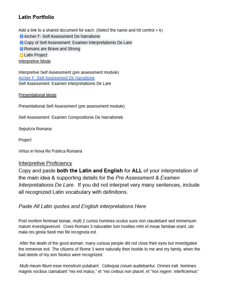 Latin Portfolio: Assessments & Projects | PDF | Linguistics
