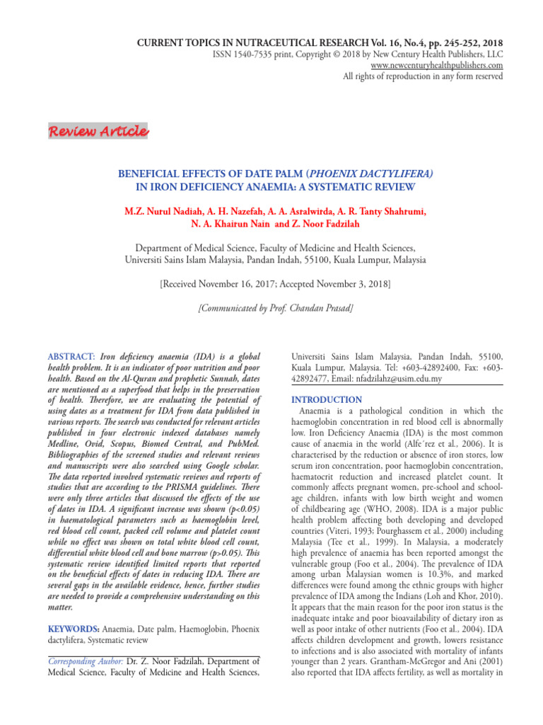 Beneficial Effects of Date Palm Phoenix | PDF | Anemia