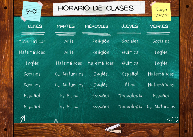 Horario de Clases Escolar Pizarra Tiza | PDF