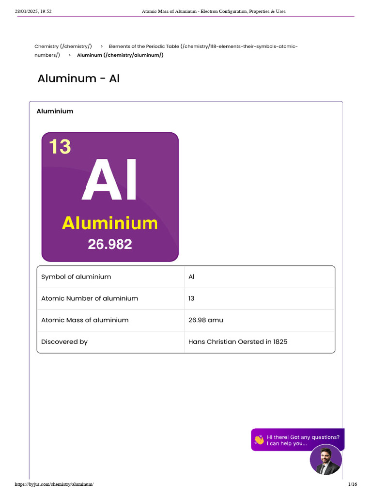 Atomic Mass of Aluminum - Electron Configuration, Properties & Uses ...