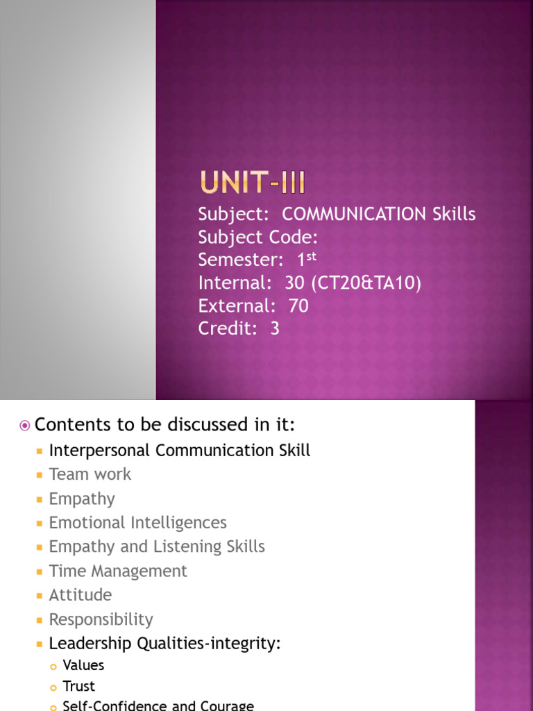 UNIT 3 communication skill | PDF | Attitude (Psychology) | Communication