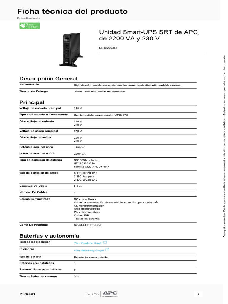 APC SmartUPS SRT2200XLI | PDF | Cantidades fisicas | Cantidad