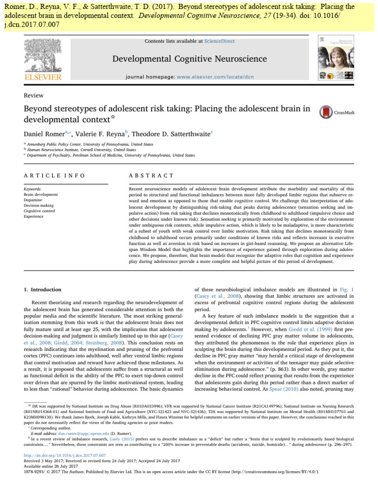 (JD) Beyond Stereotypes of Adolescent Risk Taking Placing The ...