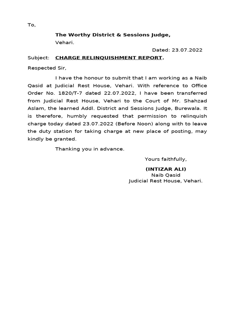 Charge Relinquishment Report | PDF