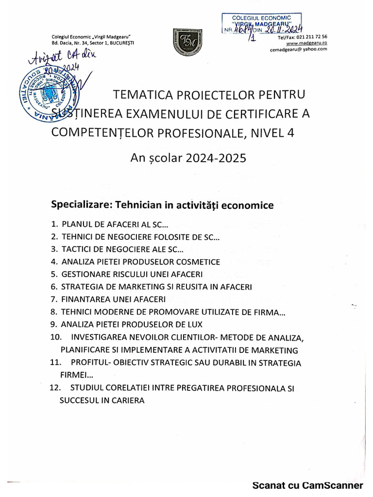 Tematică Proiecte Atestat | PDF