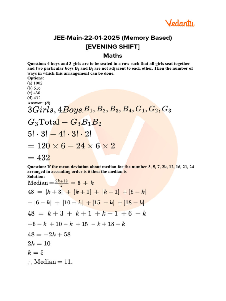 JEE Mains 2025 22 Jan Shift 2 Maths Paper Analysis and Solutions (Free ...
