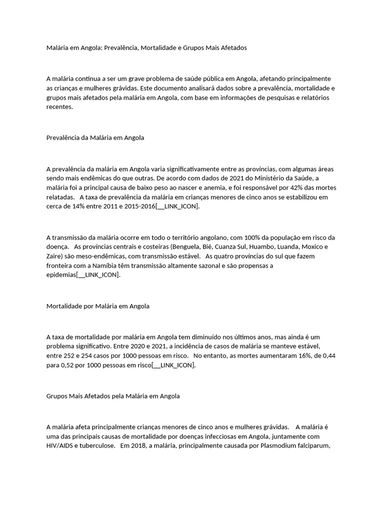 Malária em Angola | PDF | Malária | Angola
