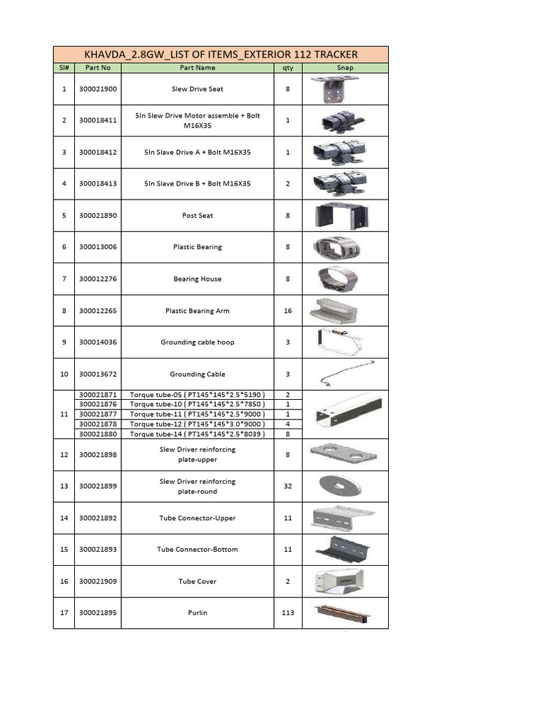 Trackerwise Material List @2.8GW | PDF | Screw | Washer (Hardware)