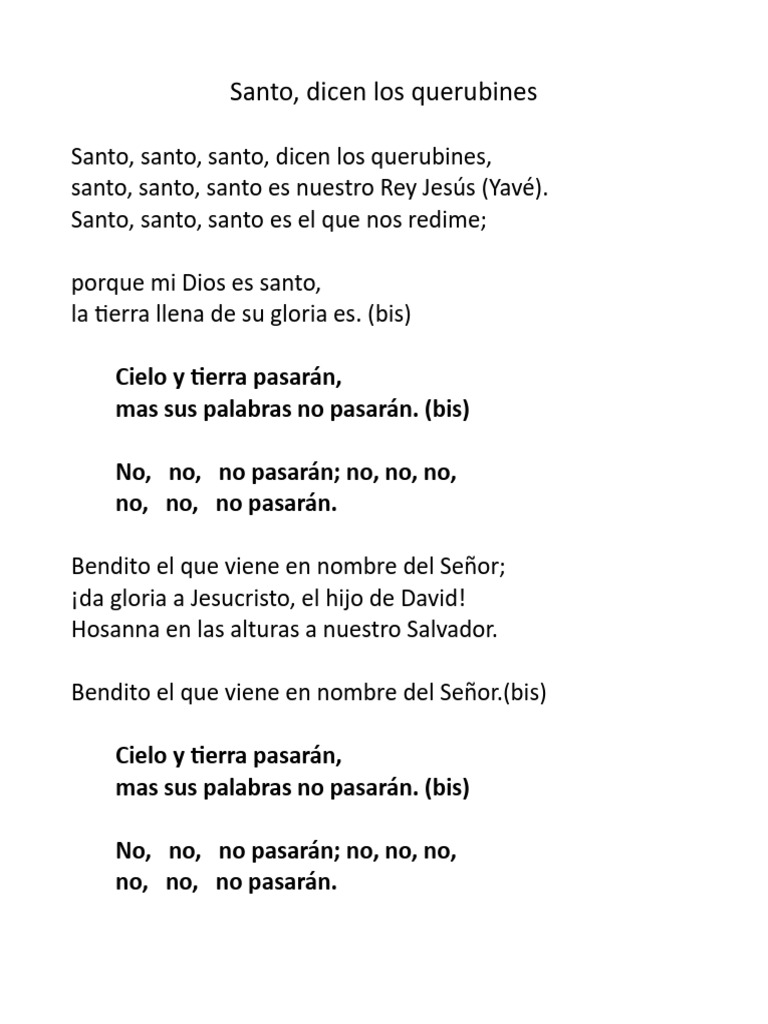 Letra de "Santo, dicen los querubines" | PDF