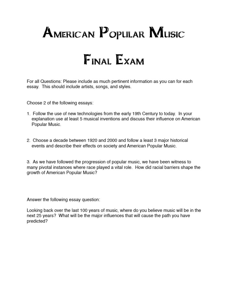 American Popular Music Final Exam Guide | PDF