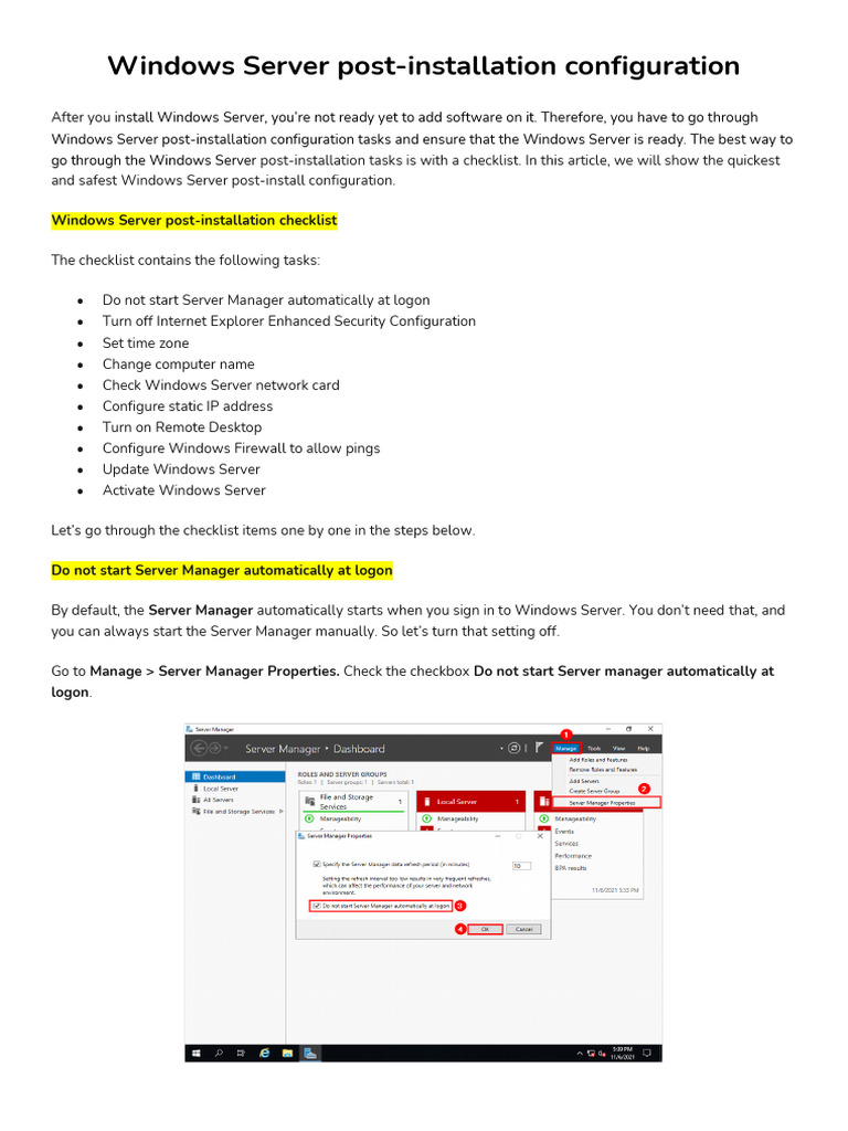 Windows Server Post-Installation Configuration | PDF | Microsoft Windows | Ip Address
