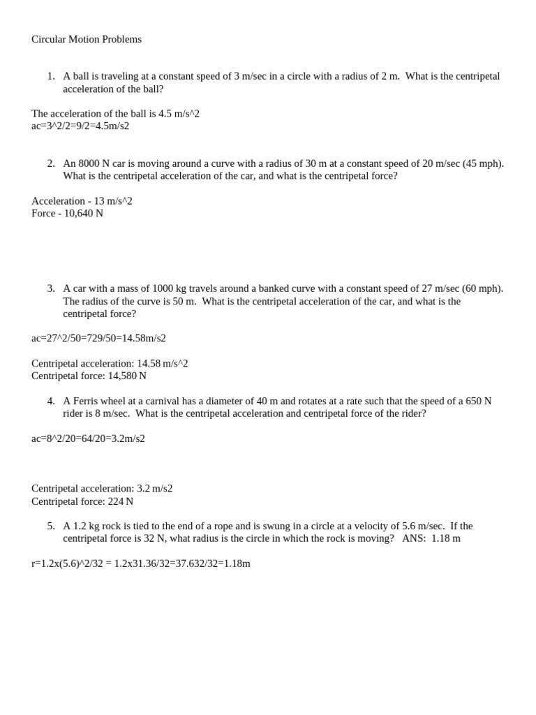 Circular Motion Problems Conc | PDF