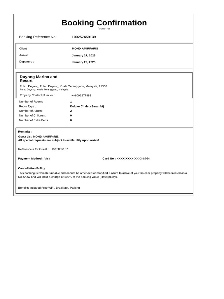 Booking Confirmation for Duyong Marina | PDF