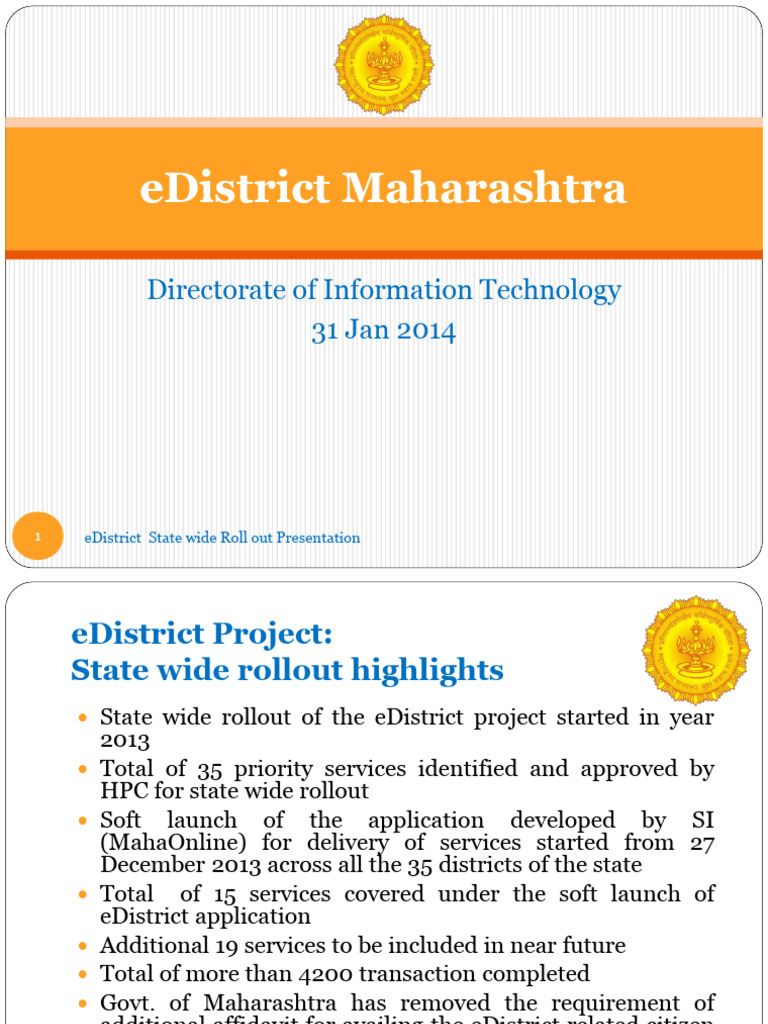 eDistrict Maharashtra Rollout Overview | PDF | Government And Personhood
