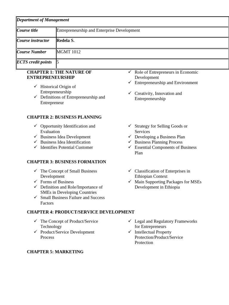 Redela S.: Department of Management Course Title Course Instructor ...