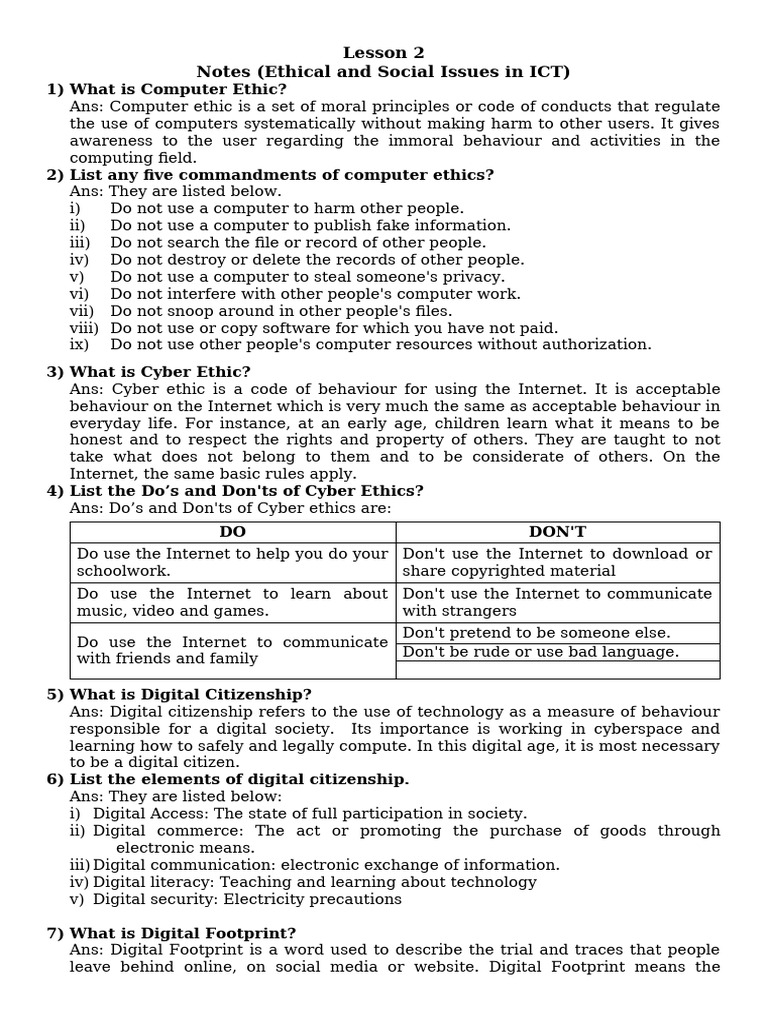 Lesson 2 - Ethical and Social Issues in ICT | PDF | Popular Culture ...