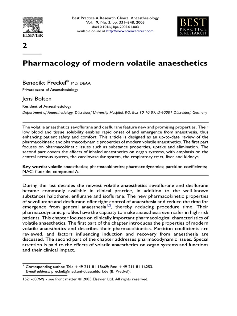 01.-Pharmacology of Modern Volatile Anaesthetic | PDF | Anesthesia ...