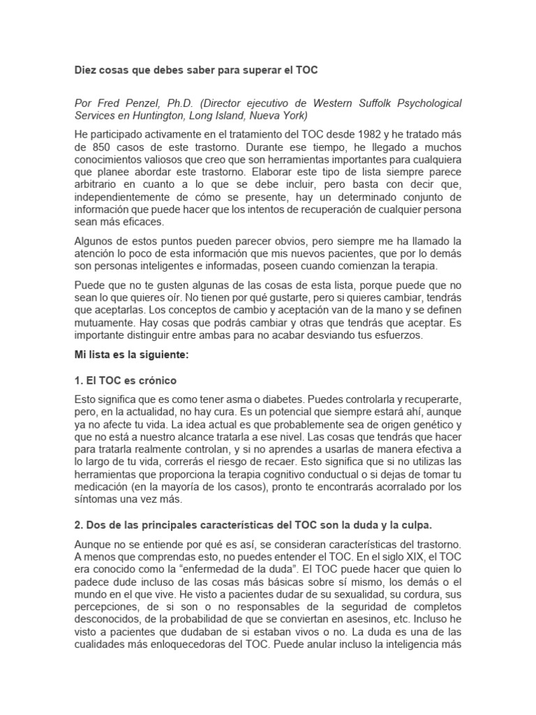 Diez cosas que debes saber para superar el TOC | PDF | Desorden ...