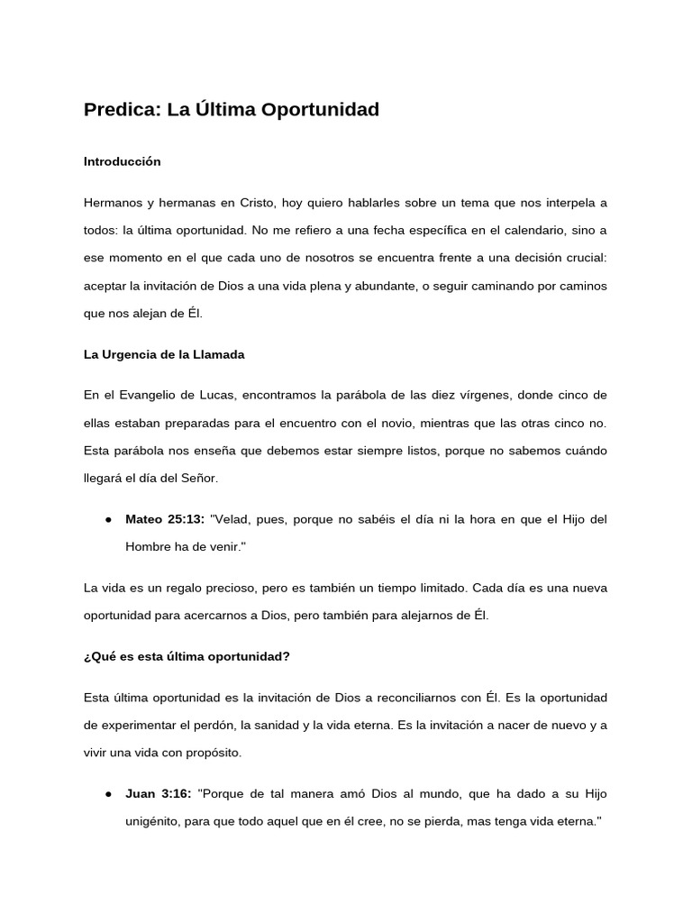 Predica - La Última Oportunidad | PDF | Vida eterna (cristianismo) | Pecado