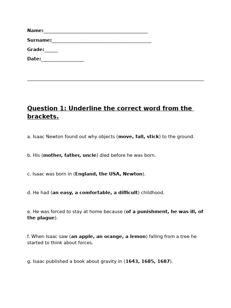 isaac newton worksheet | PDF