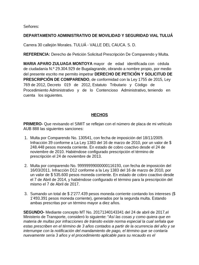 Derecho de Petición Multas | PDF | Estatuto de limitaciones | Multa (pena)