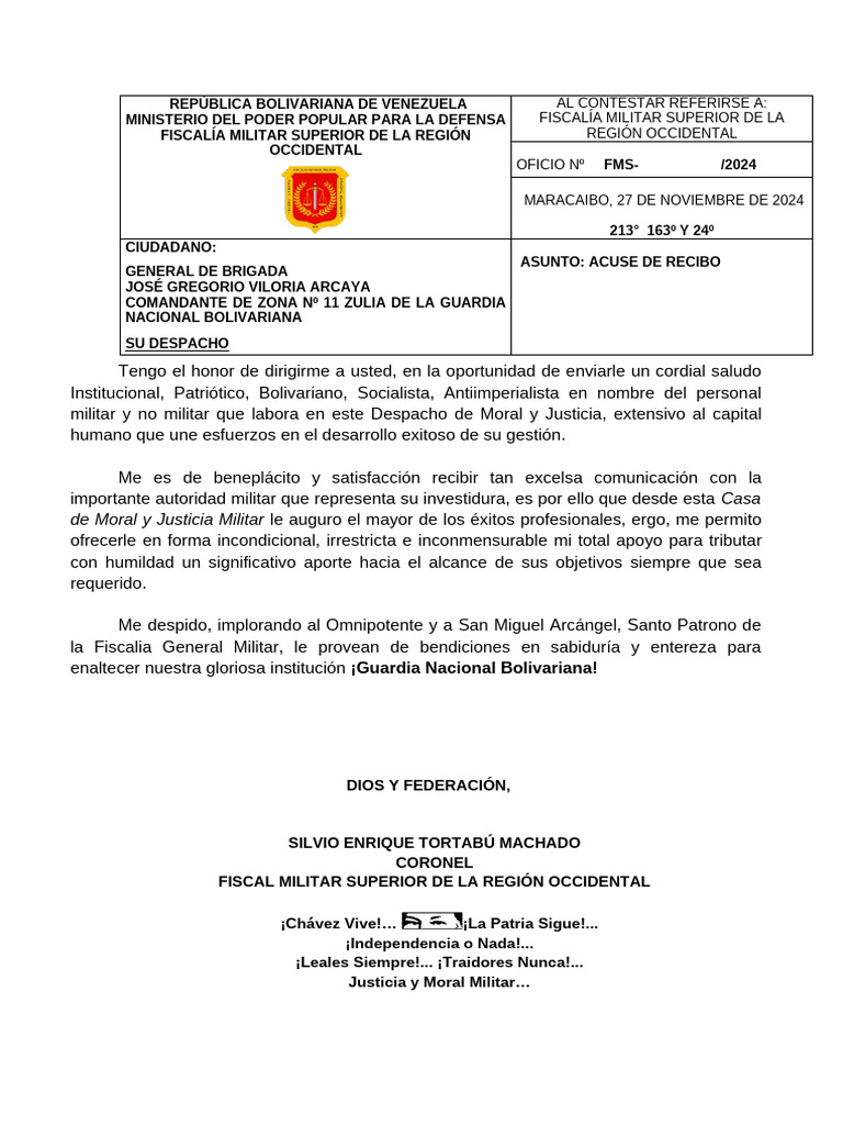 Acuse de Recibo de la Fiscalía Militar | PDF