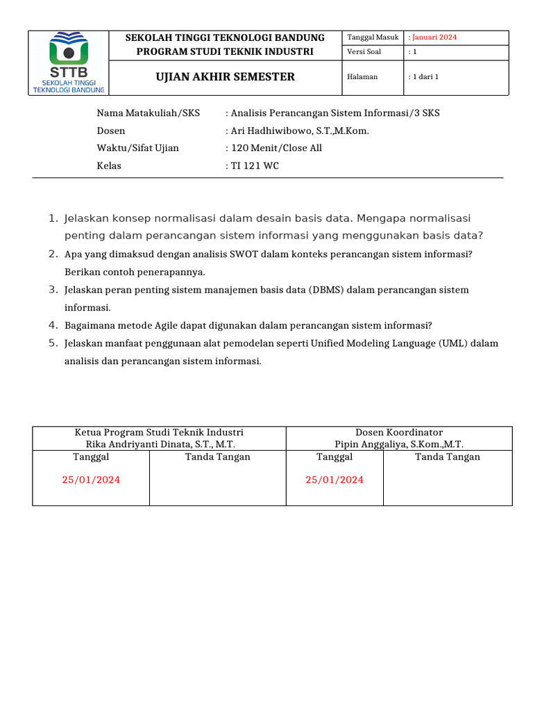 Pak Ari Susulan UAS INDUSTRI - APSI - TI121WC | PDF