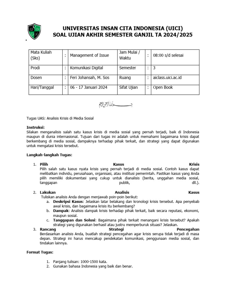 Soal UAS Management of Issue | PDF