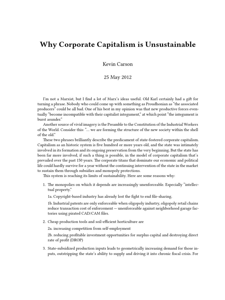 Kevin Carson Why Corporate Capitalism Is Unsustainable | PDF ...