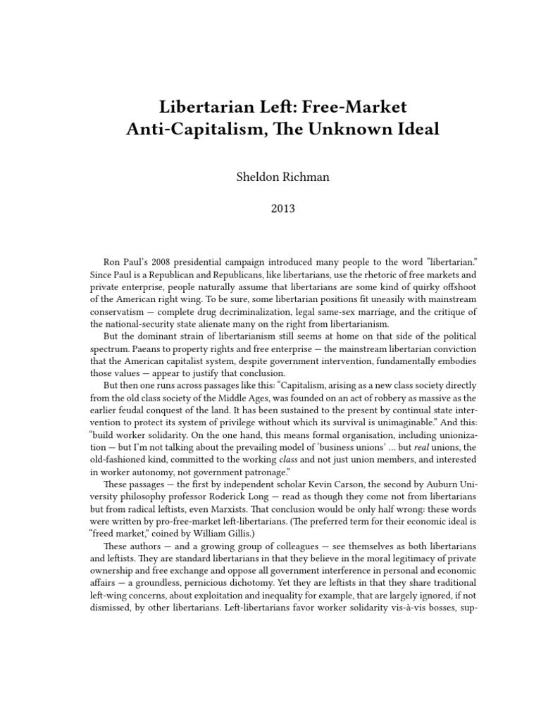 Sheldon Richman Libertarian Left Free Market Anti Capitalism The ...