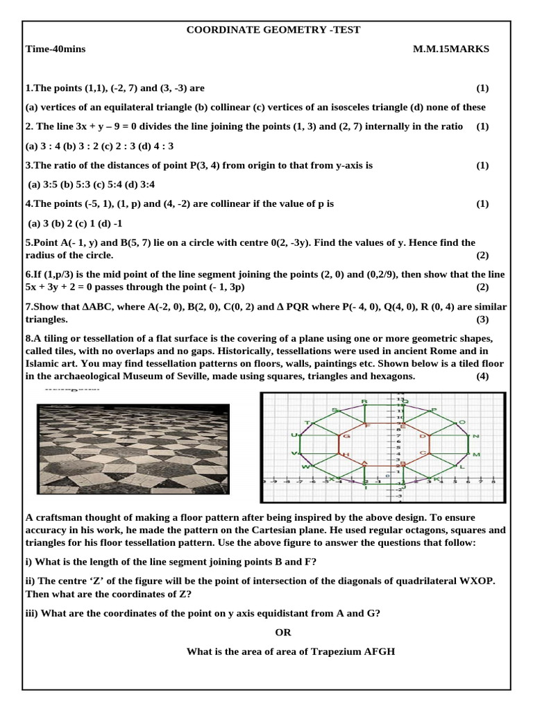 Coordinate Geometry Class 10 Test | PDF | Triangle | Elementary Mathematics