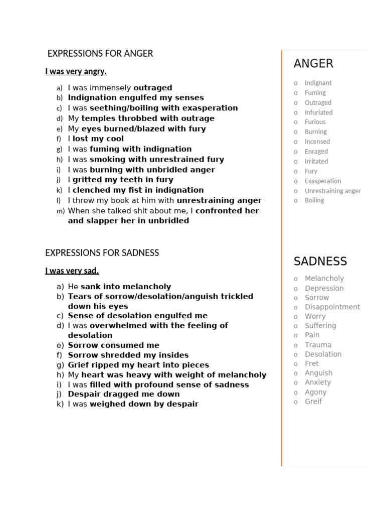 Expression List | PDF | Emotions | Psychology