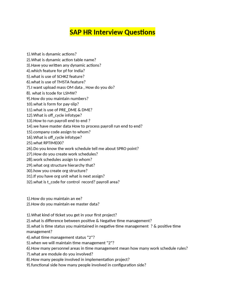 SAP HR Interview Questions | PDF | Payroll | Paycheck