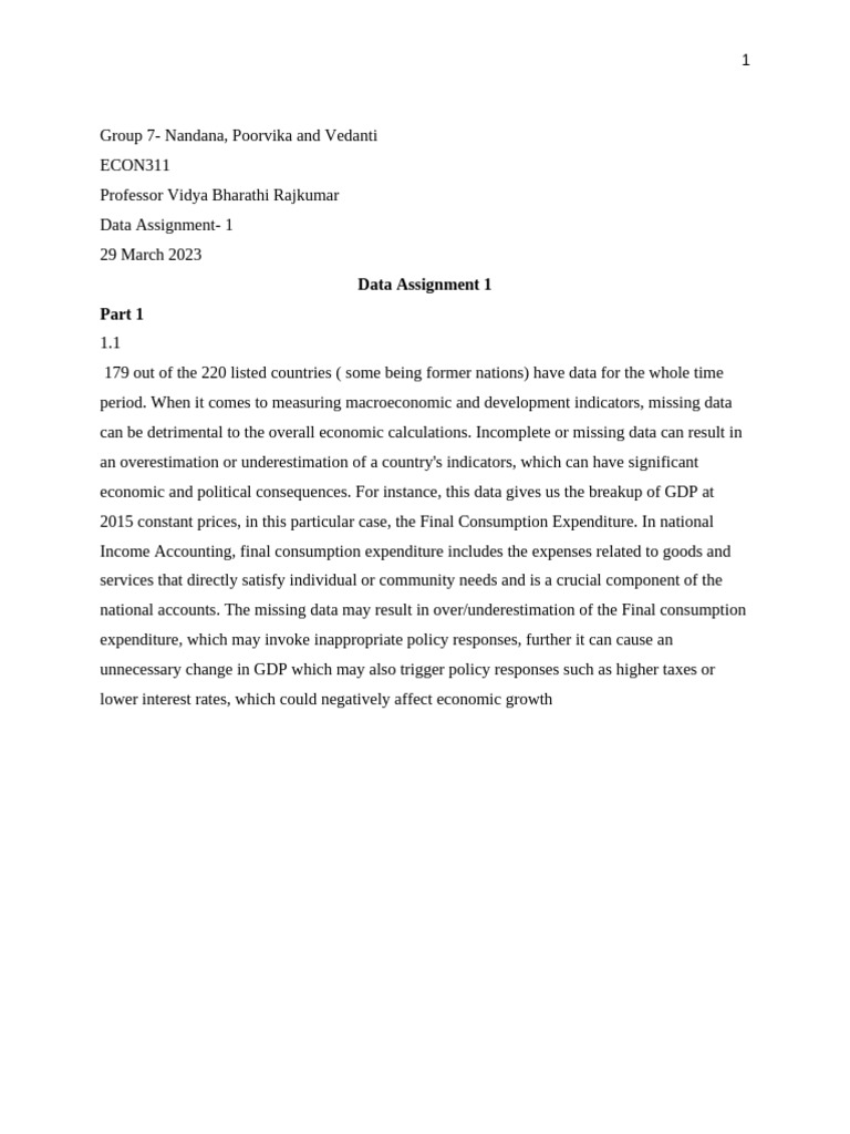 Data Assignment- ECON311 | PDF | Consumption (Economics) | Gross Domestic Product