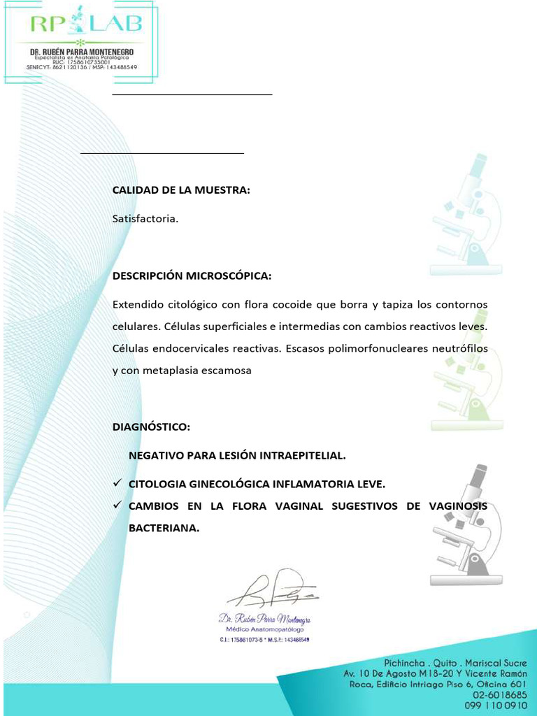 Informe Citológico Ginecológico | PDF
