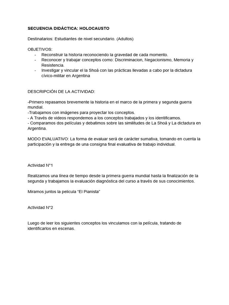 Secuencia Didáctica sobre el Holocausto | PDF