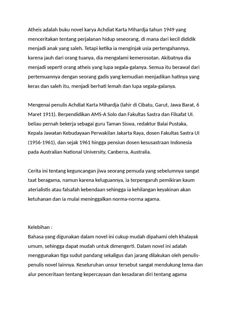 Novel Atheis Karya Achdiat Karta Mihardja | PDF
