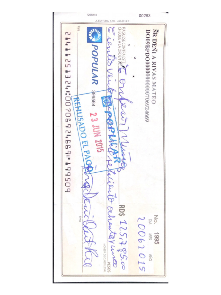 Modelo de Cheque Devuelto | PDF