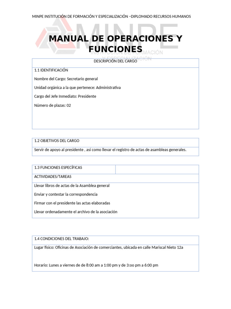 Manual de Organizaciones y Funciones Editable | PDF | Gestión de recursos humanos