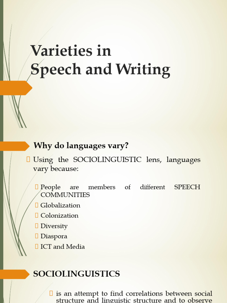 Unit 1 Lesson 1 PPT Varities in Speech and Writing | PDF ...