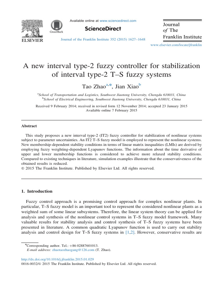 new IT2FS stabilization of IT2 | PDF | Control Theory | Stability Theory