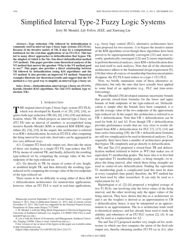 Simplified Interval Type-2 Fuzzy Logic Systems | PDF | Mathematics