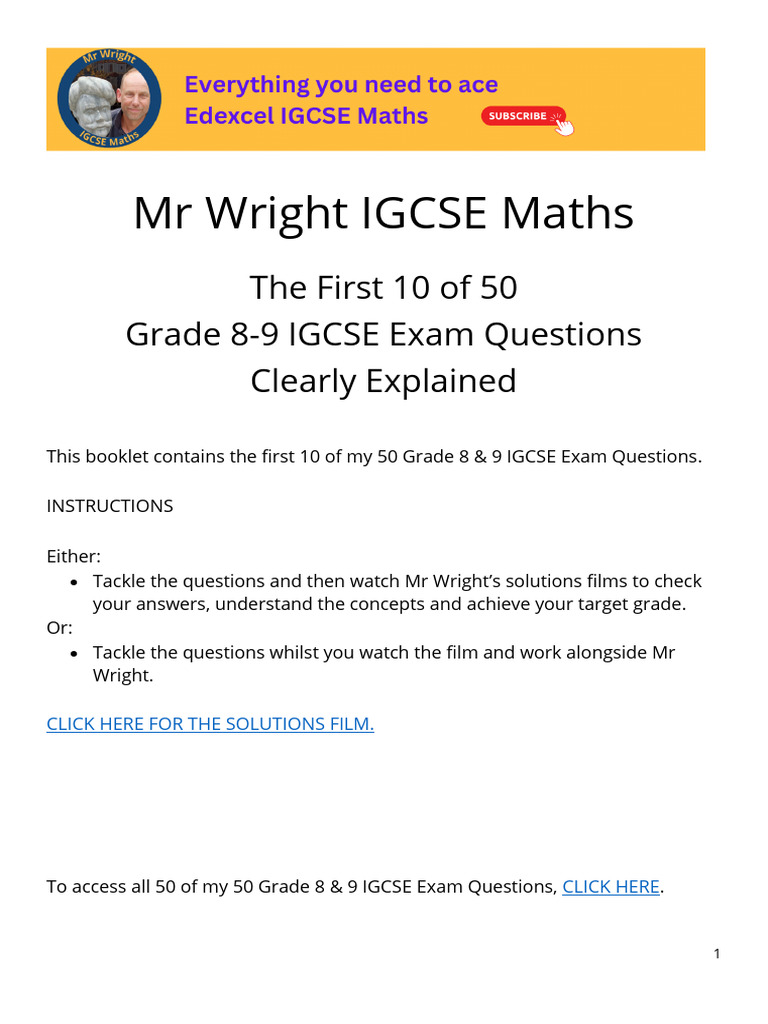 First 10 of 50 IGCSE Maths Questions Clearly Explained | PDF | Area ...